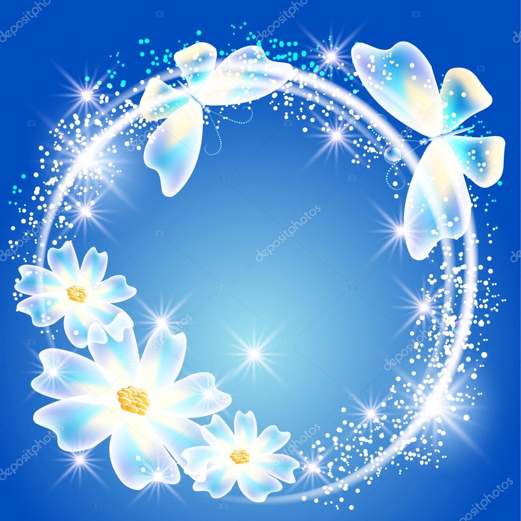Transparent butterflies, flowers and sparkle stars — Stock Vector ...