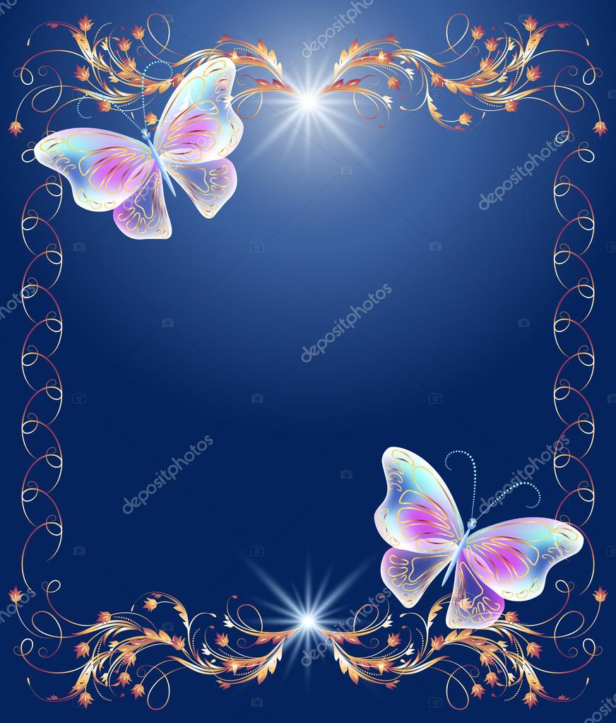 Golden frame with transparent butterflies Stock Vector by ©Marisha 84620276