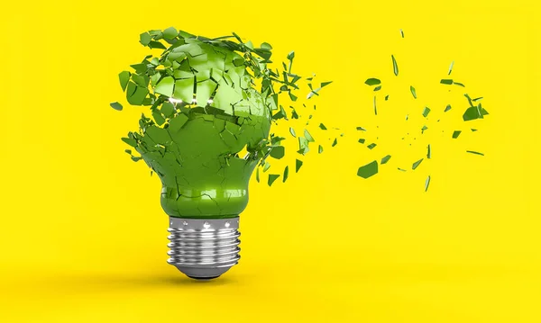 explosion of a green light bulb. 3d render. - Stock Image - Everypixel