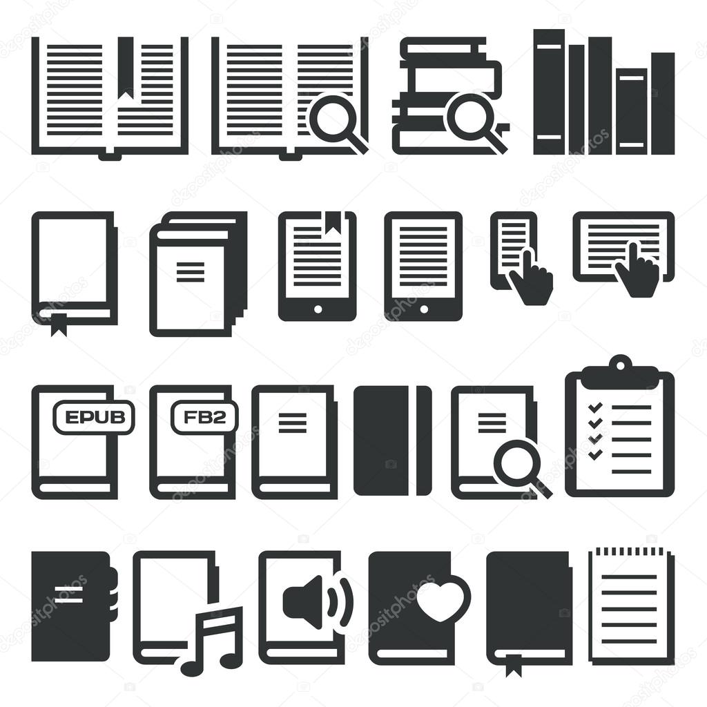 Book icons, e-book, reading on different devices. Vector icons Stock ...