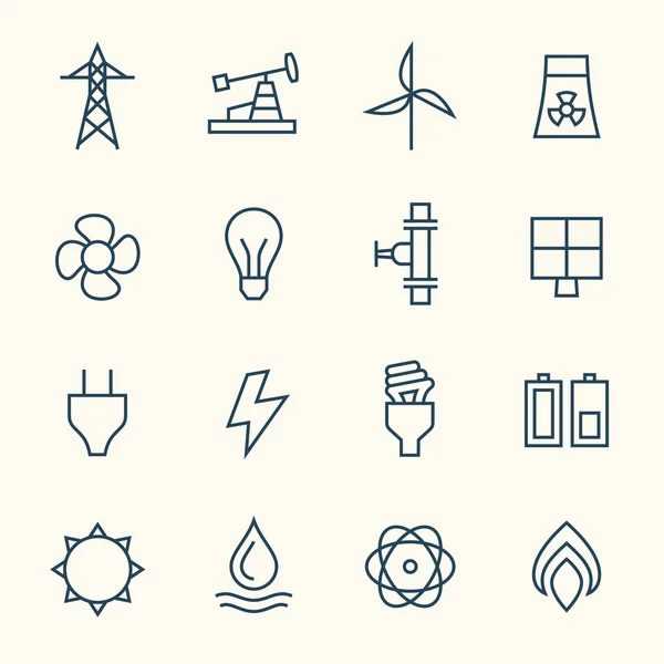 Vector set of alternative energy line icons. Wind, solar, water and bio ...