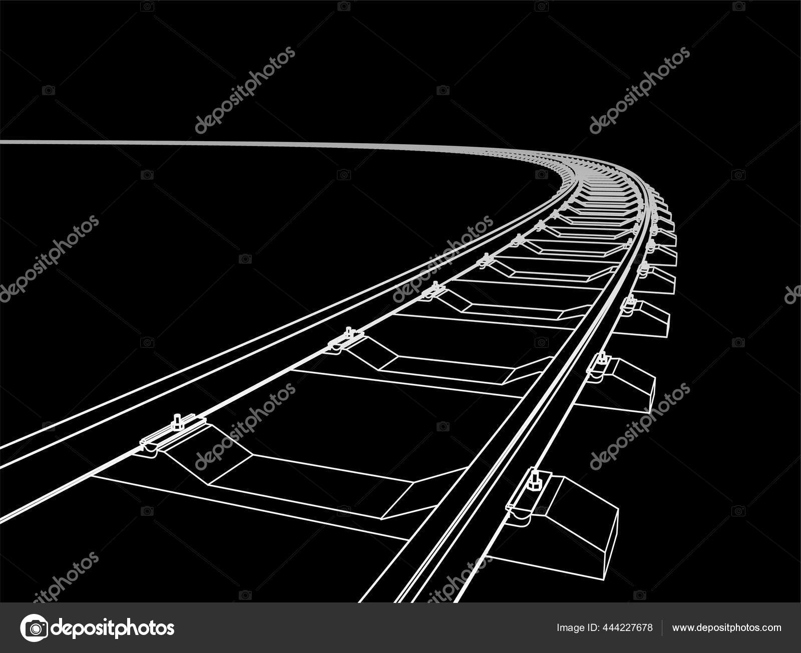 Railway Going Forward Vector Illustration Black Background Stock Vector ...