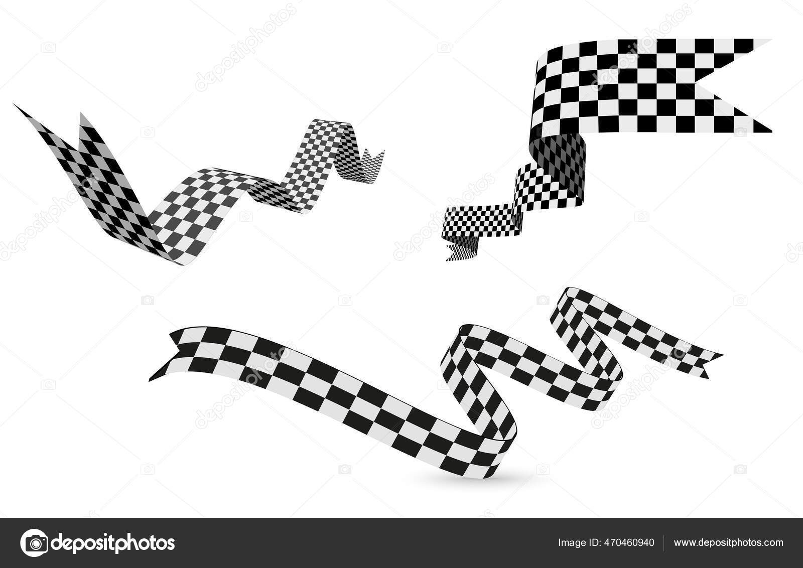 Checkered Racing Flag Ribbon Vector Set Illustration White Background ...
