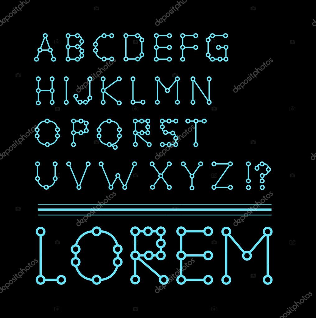 Fuente con letras compuestas de líneas y puntos Vector de Stock de ...