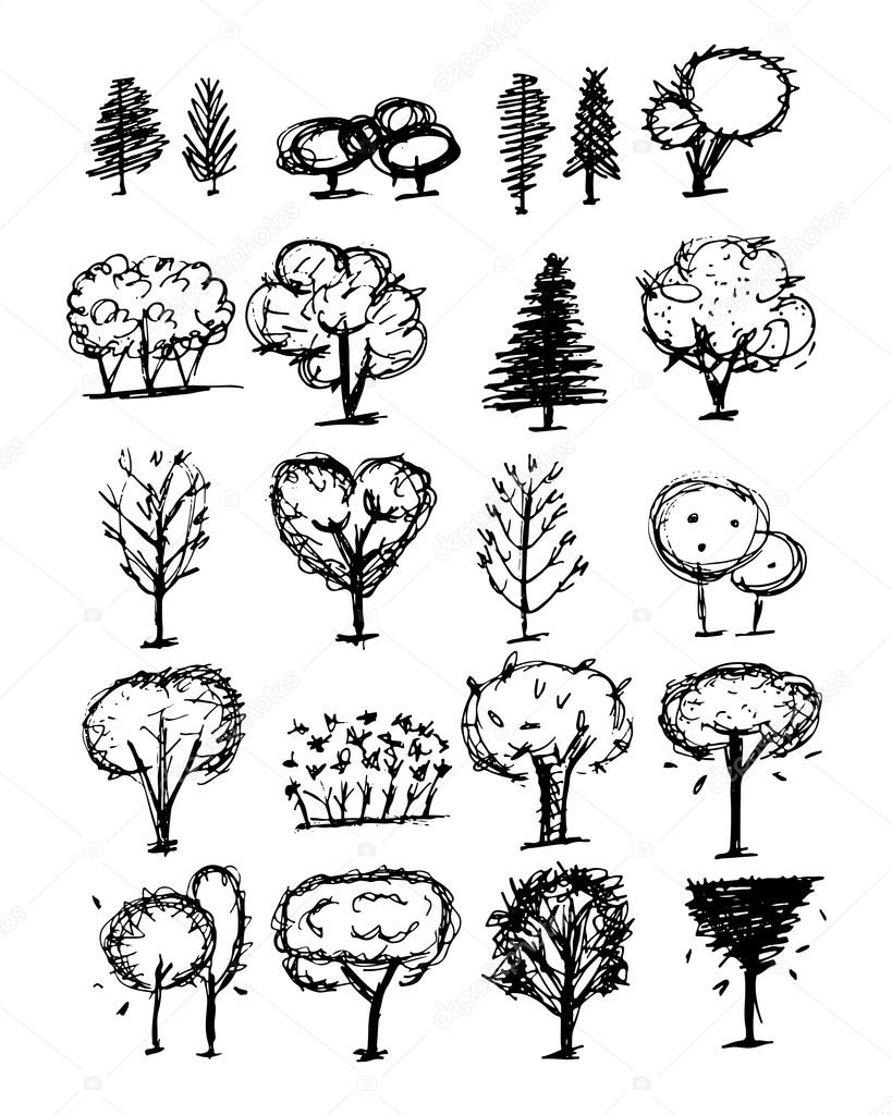 Trees collection, sketch for your design Stock Illustration by ...