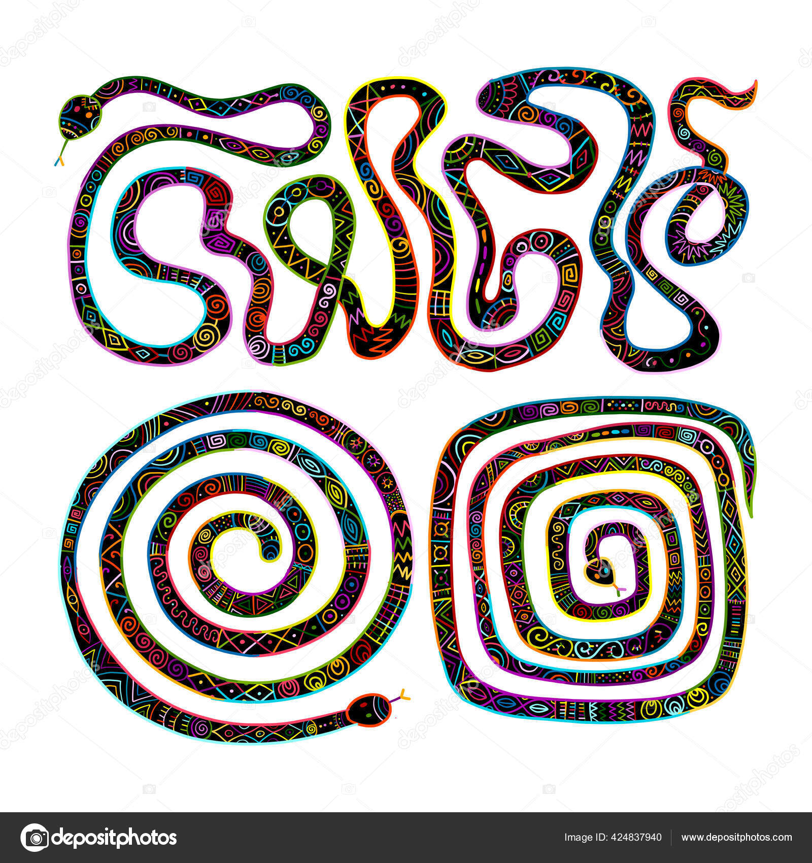 Snake collection. tribal ethnic ornament for your design Stock Vector ...