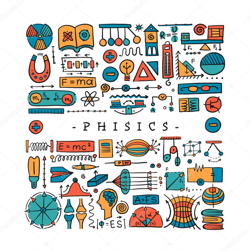 Iconos de física, signos y símbolos. Antecedentes de arte para su ...