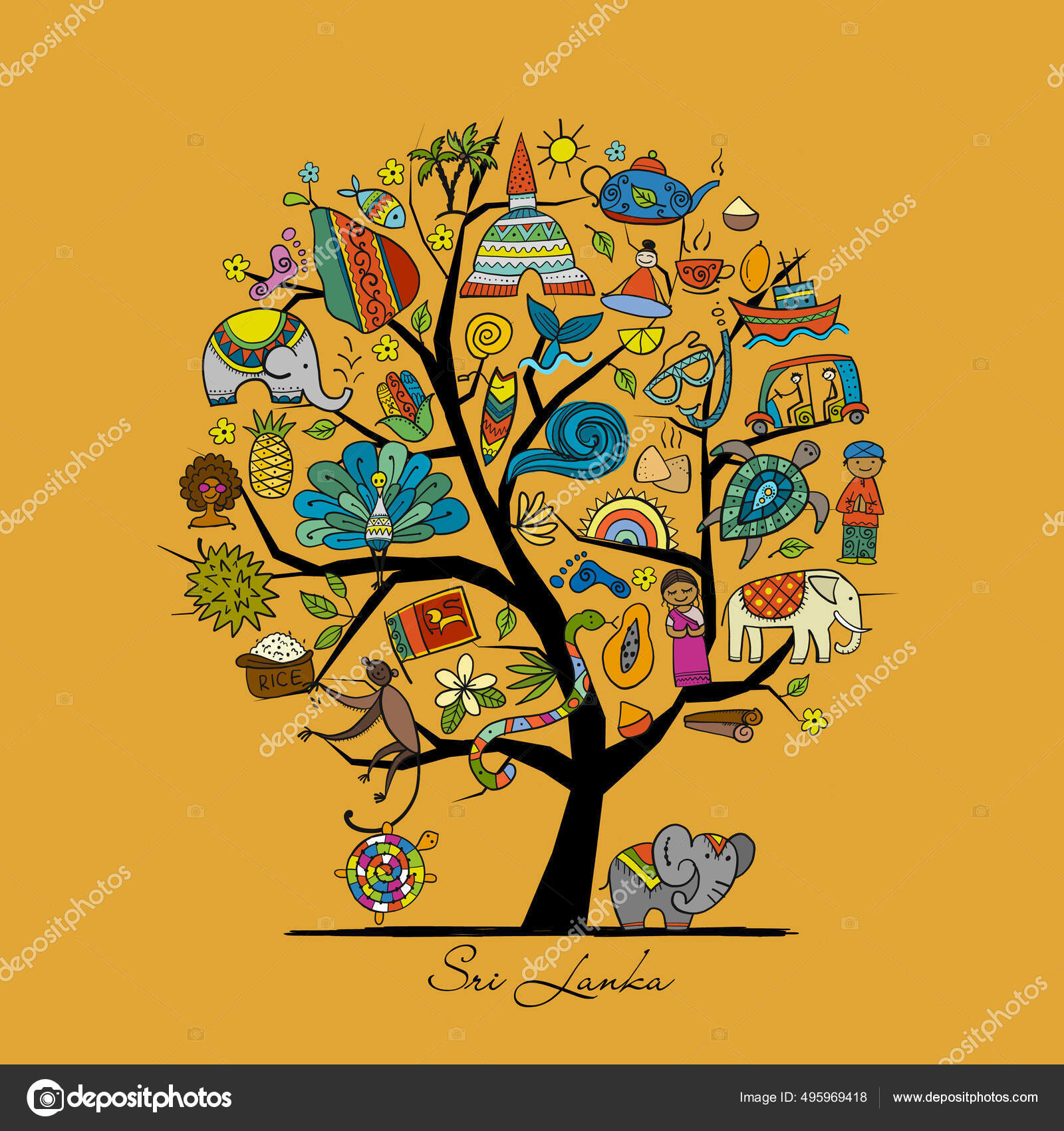 Sri Lanka travel, art tree for your design Stock Vector Image by ...