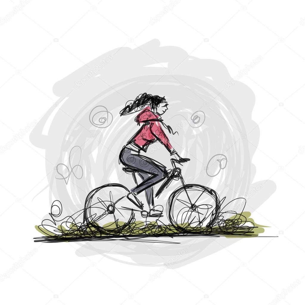 Girl cycling, sketch for your design Stock Vector Image by ©Kudryashka ...