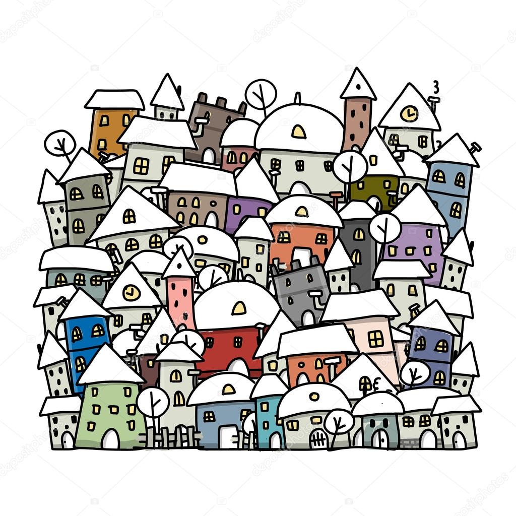 Winter city sketch, background for your design Stock Vector by ...