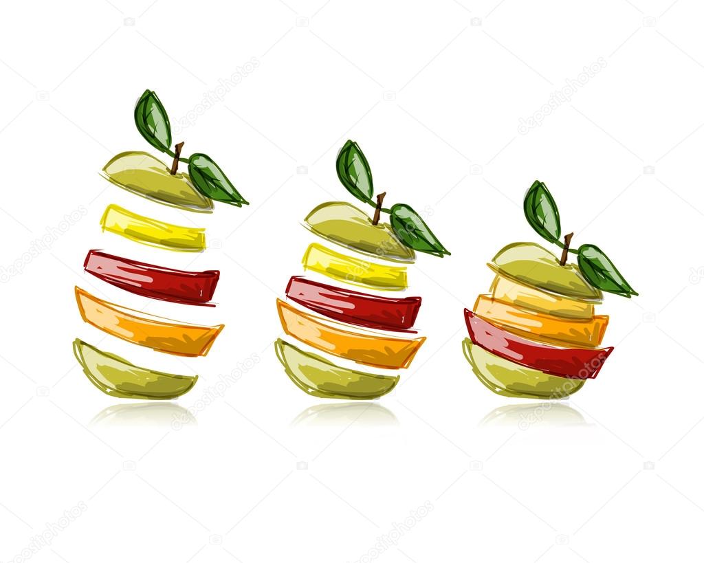 Slices of fruits, apple shape. Sketch for your design Stock Vector ...