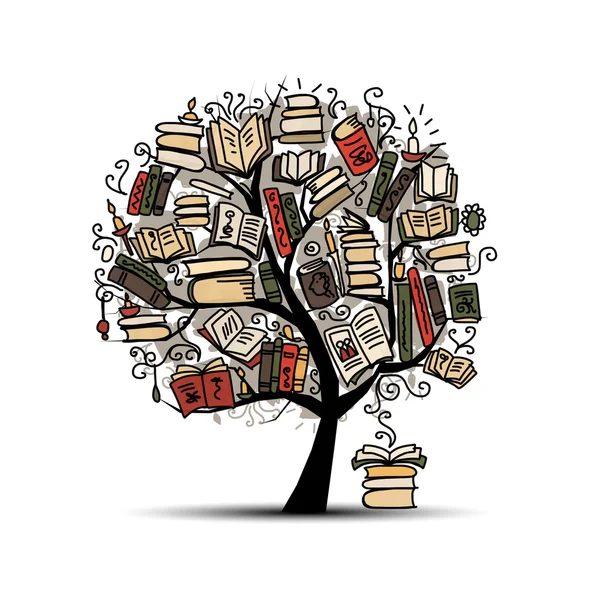 Book tree, sketch for your design — Stock Vector © Kudryashka #87506746