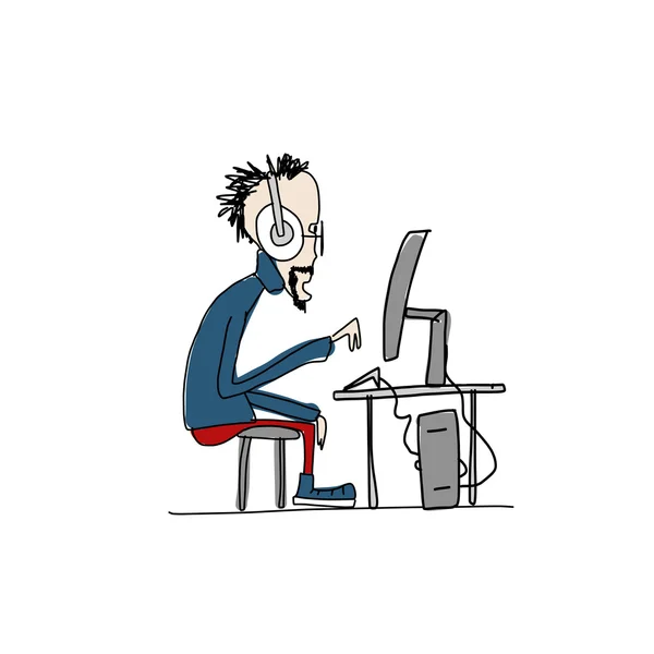 Programmer Woman At Work Sketch For Your Design Stock Vector Image By