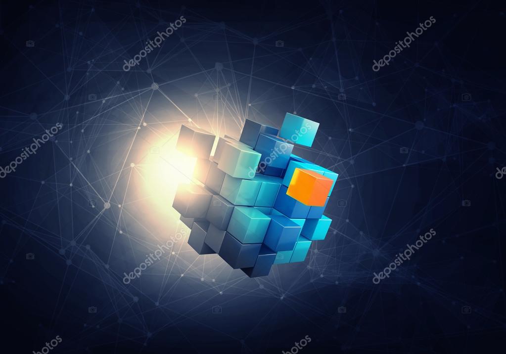 High tech cube figure . Mixed media Stock Photo by ©SergeyNivens 117464032