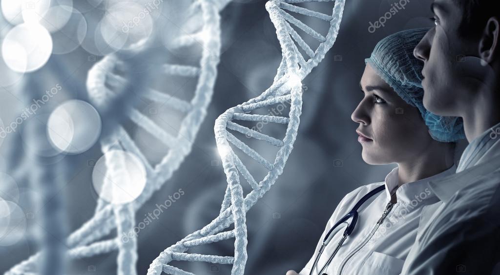 Biochemistry scientists at work . Mixed media — Stock Photo ...