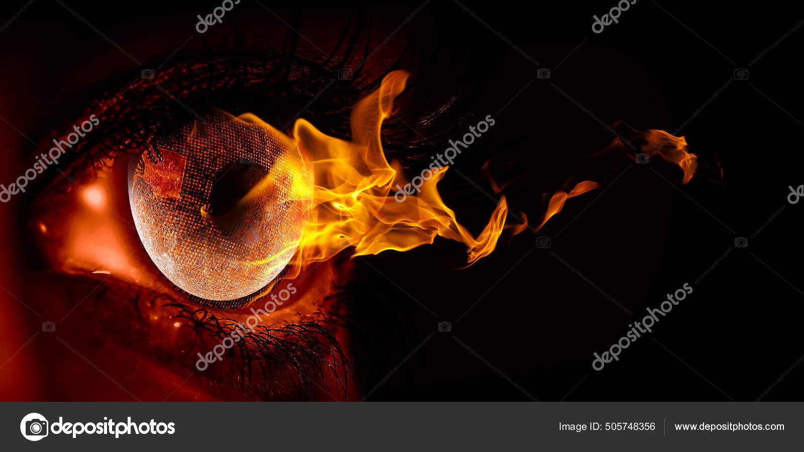 Macro image of human eye with fire flames — Stock Photo © SergeyNivens ...