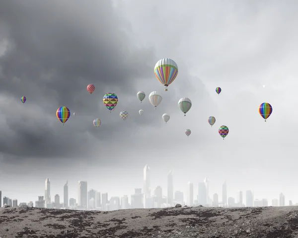 Balloons flying high in sky Stock Photo by ©SergeyNivens 52269945