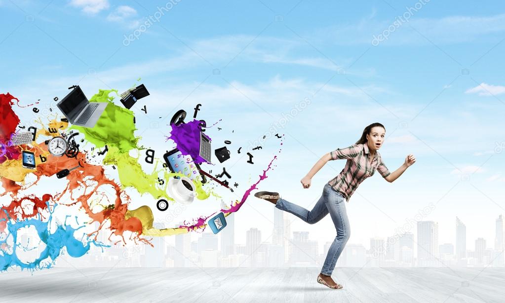Woman escaping from splashes Stock Photo by ©SergeyNivens 52981561