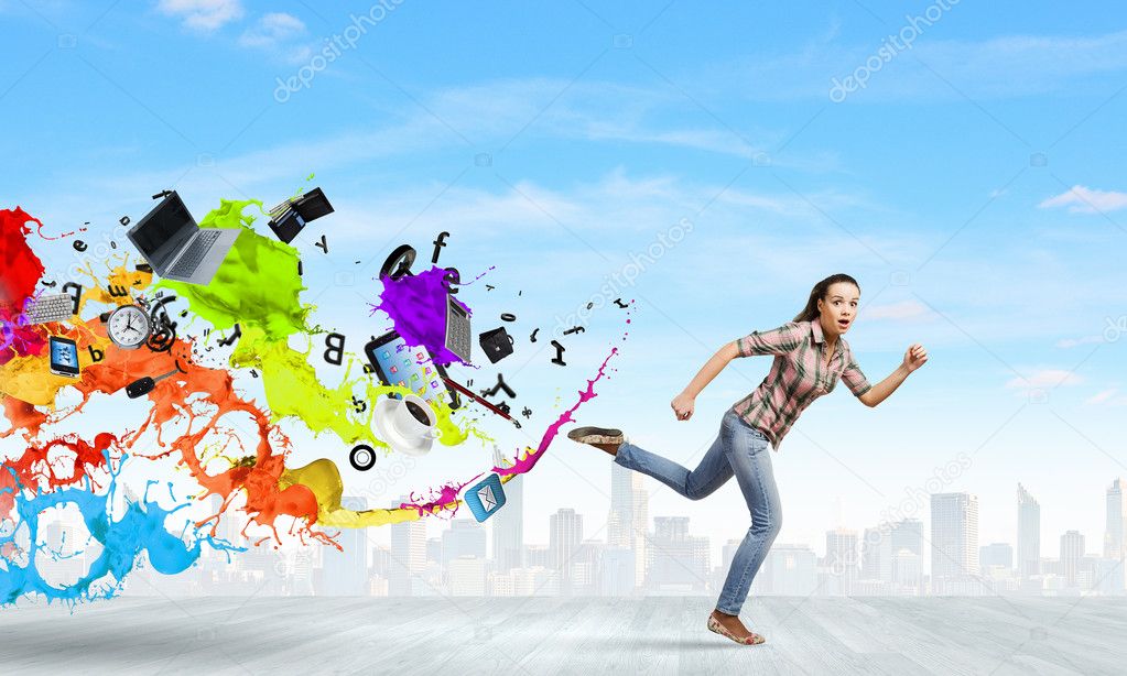 Woman escaping from splashes Stock Photo by ©SergeyNivens 52981563