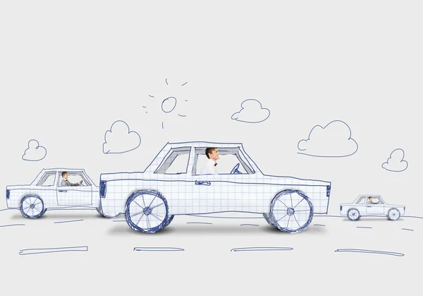 Cartoon of Man Repairing Broken Car and Founding Beauty of Nature in ...