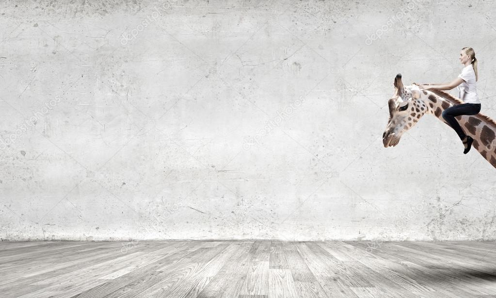 Woman ride giraffe Stock Photo by ©SergeyNivens 78379610