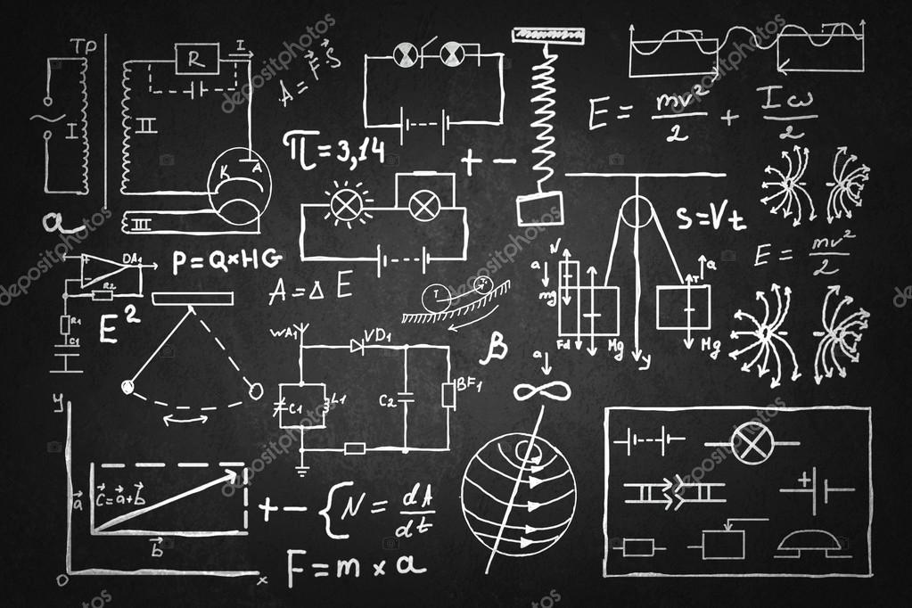 Physics formulas on board Stock Illustration by ©SergeyNivens #98463816