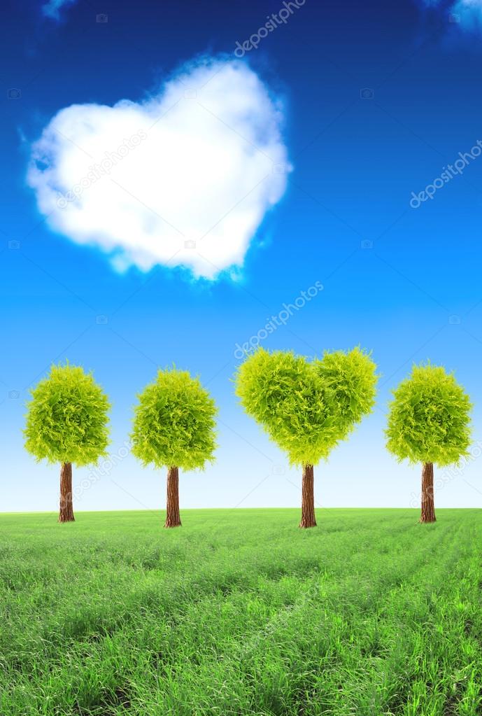 Heart shape tree on green field Stock Photo by ©frenta 118144298