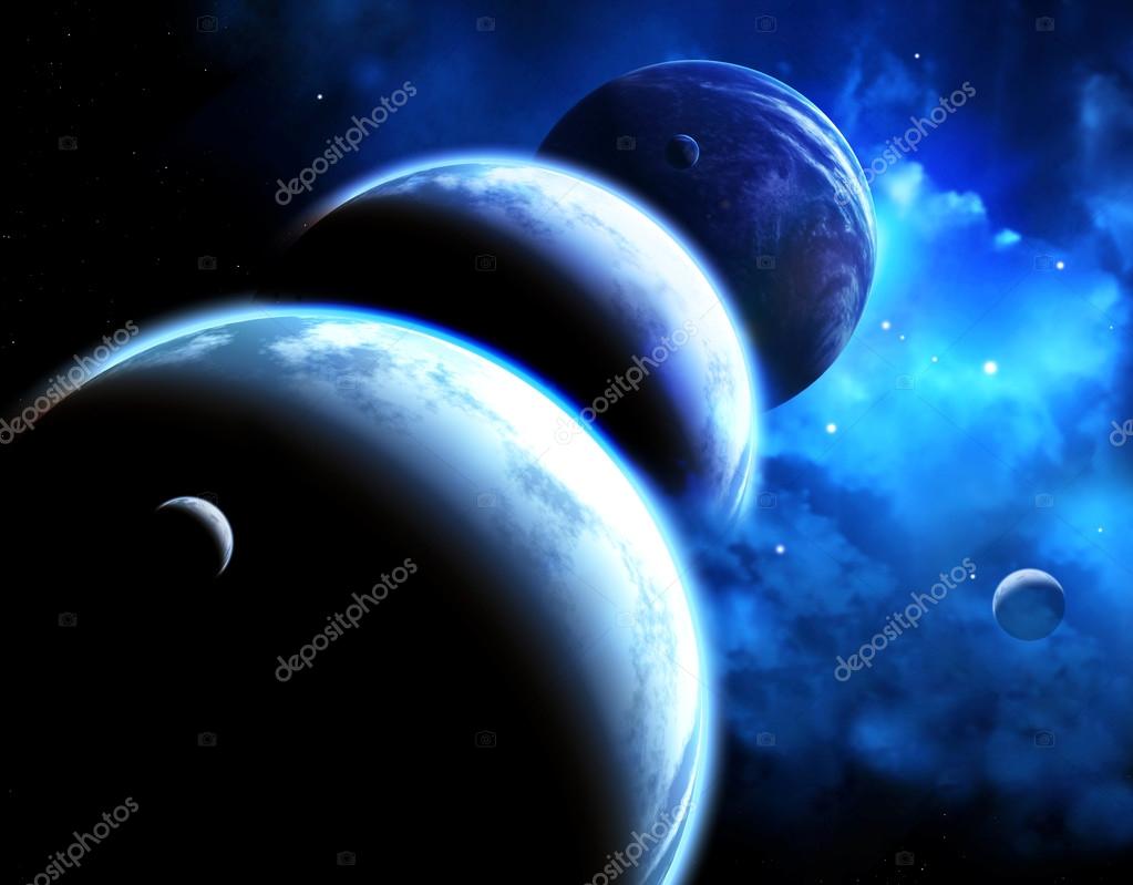 Beautiful space scene with parade of planets and nebula — Stock Photo ...