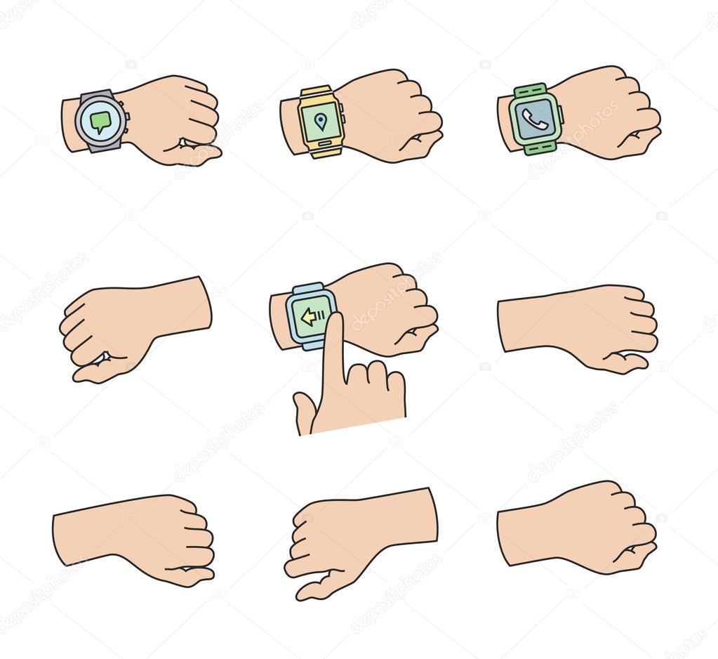 Hands with smartwatch icons Stock Vector by ©frbird 71453441
