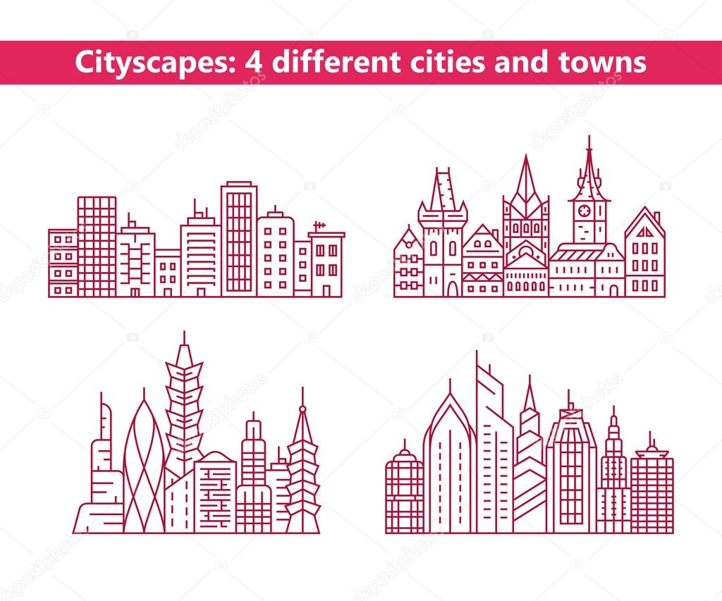 Four different cities and towns Stock Vector Image by ©frbird #85844240