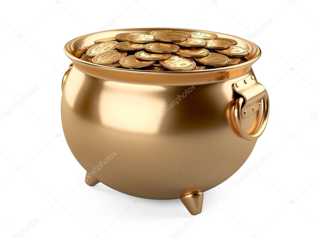 Pot of gold. Cauldron Full of Coins. Stock Photo by ©Altsha 101380522