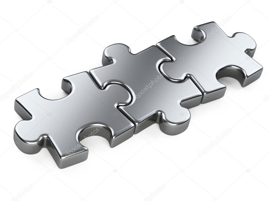 Three metallic puzzle pieces. — Stock Photo © Altsha #74719173