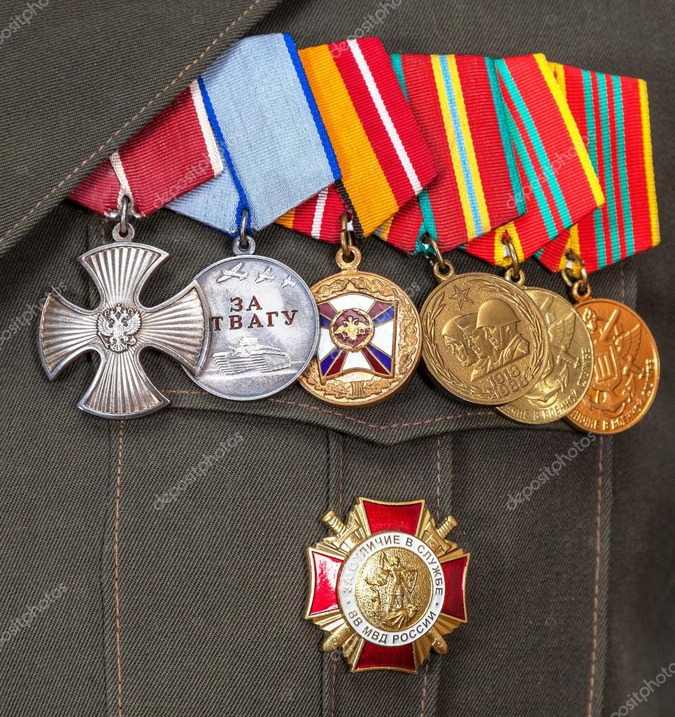 Order and different medals on the russian army uniform — Stock ...