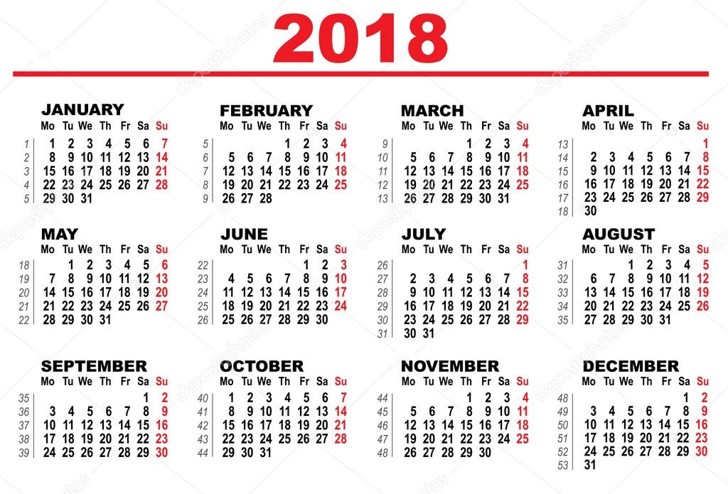 Calendario de rejilla para 2018 — Vector de stock © orensila #117952282