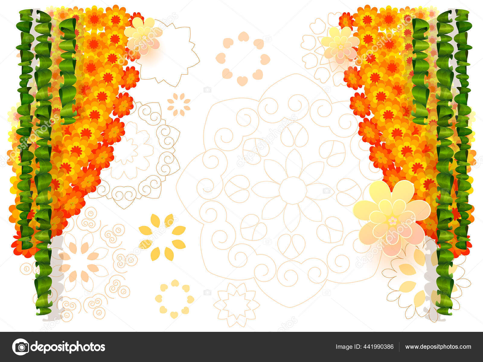 Indian flower garland mala with mango leaves. Festive holiday ornament ...