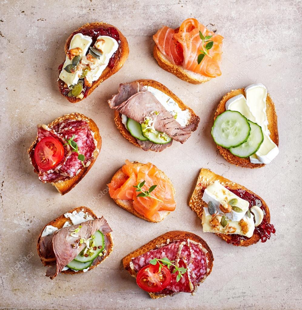 Various bruschettas — Stock Photo © magone #77947978