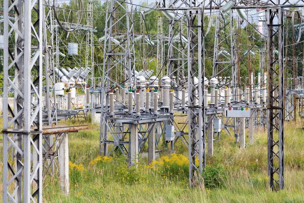 Electrical substation poles and wires — Stock Photo © alarich #82168086