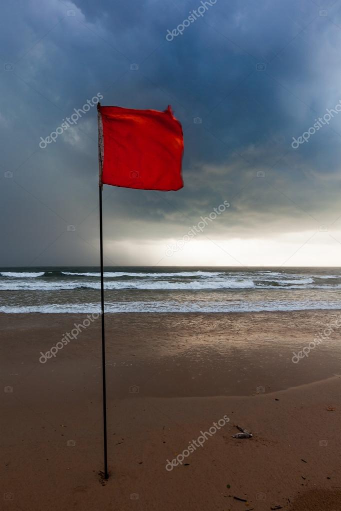 Storm warning flags on beach. Baga, Goa, India Stock Photo by ...