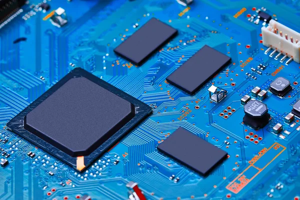 Printed circuit board with ICs, chip capacitors, tantalum capacitors ...