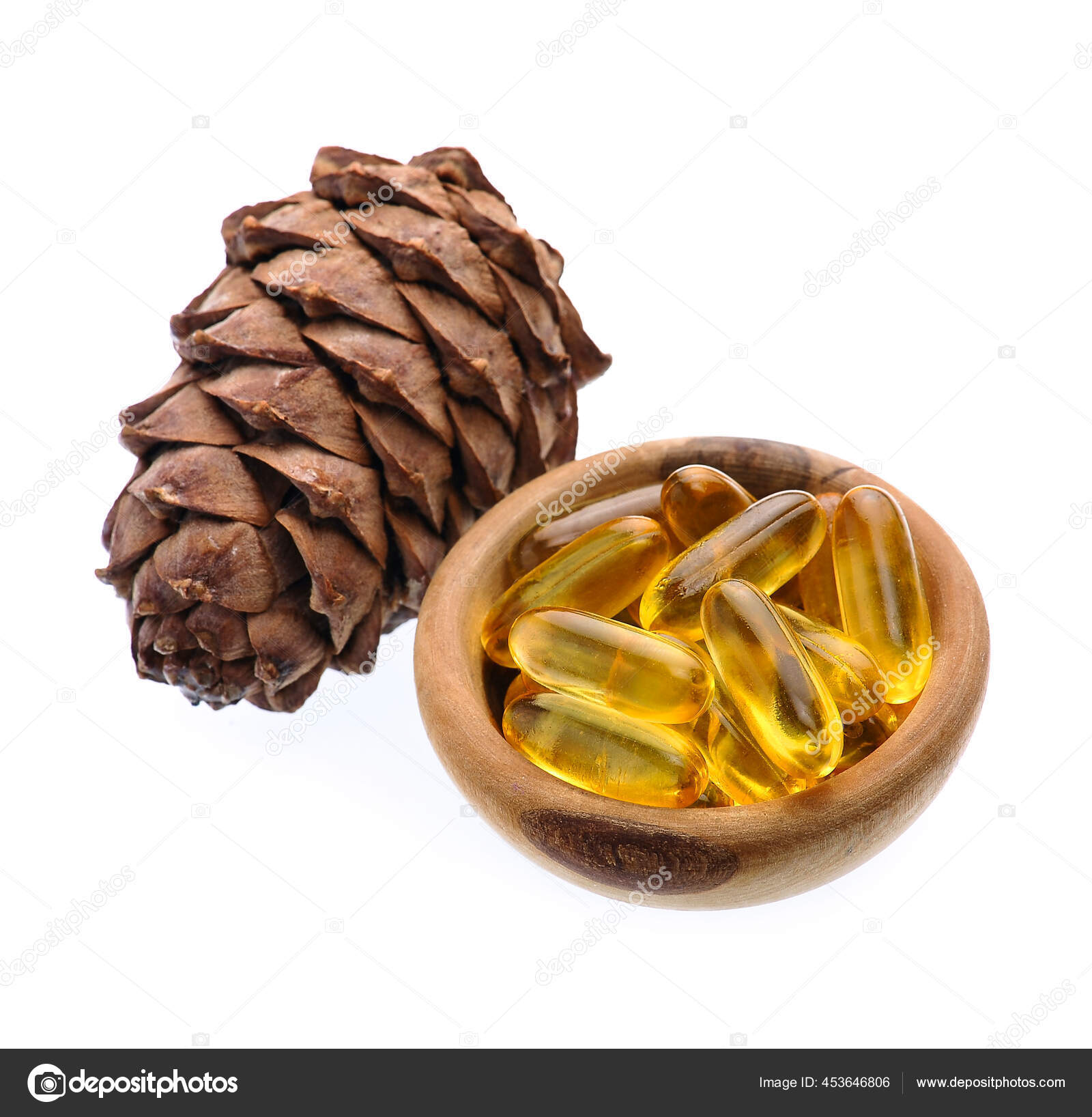 Capsules Oil Turpentine Cedar Cone White Backgrounds Healthy Food ...