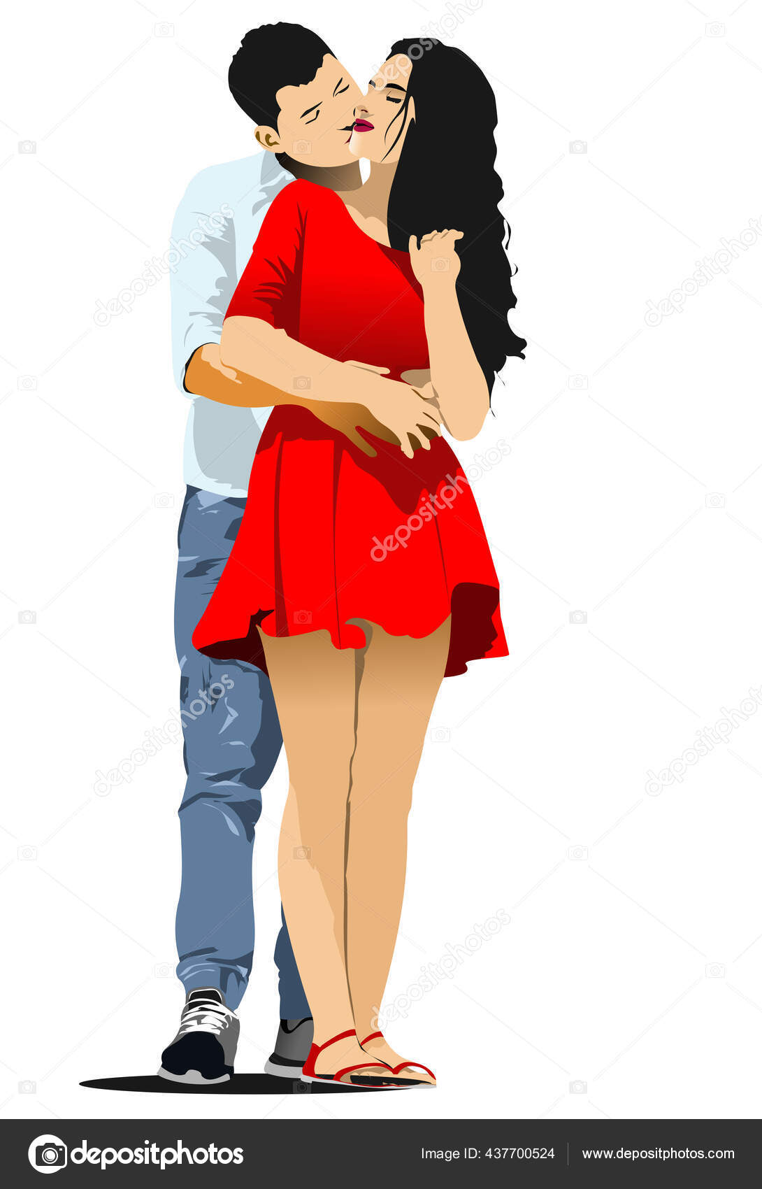 Kissing Couple Vector Color Illustration Stock Vector by ©leonido 437700524
