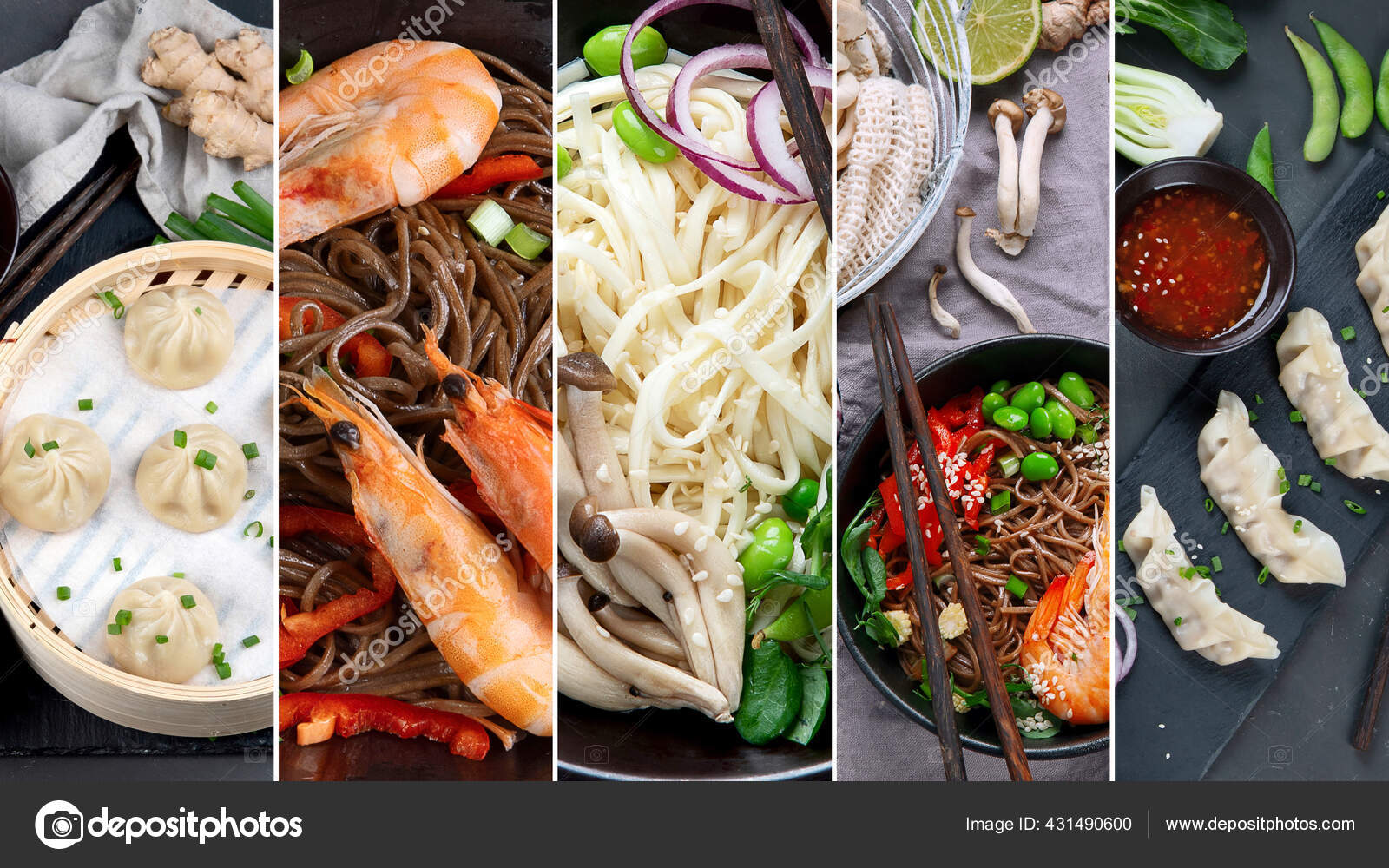 Collage Various Asian Meals Asian Food Concept Chinese Thai Cuisine ...