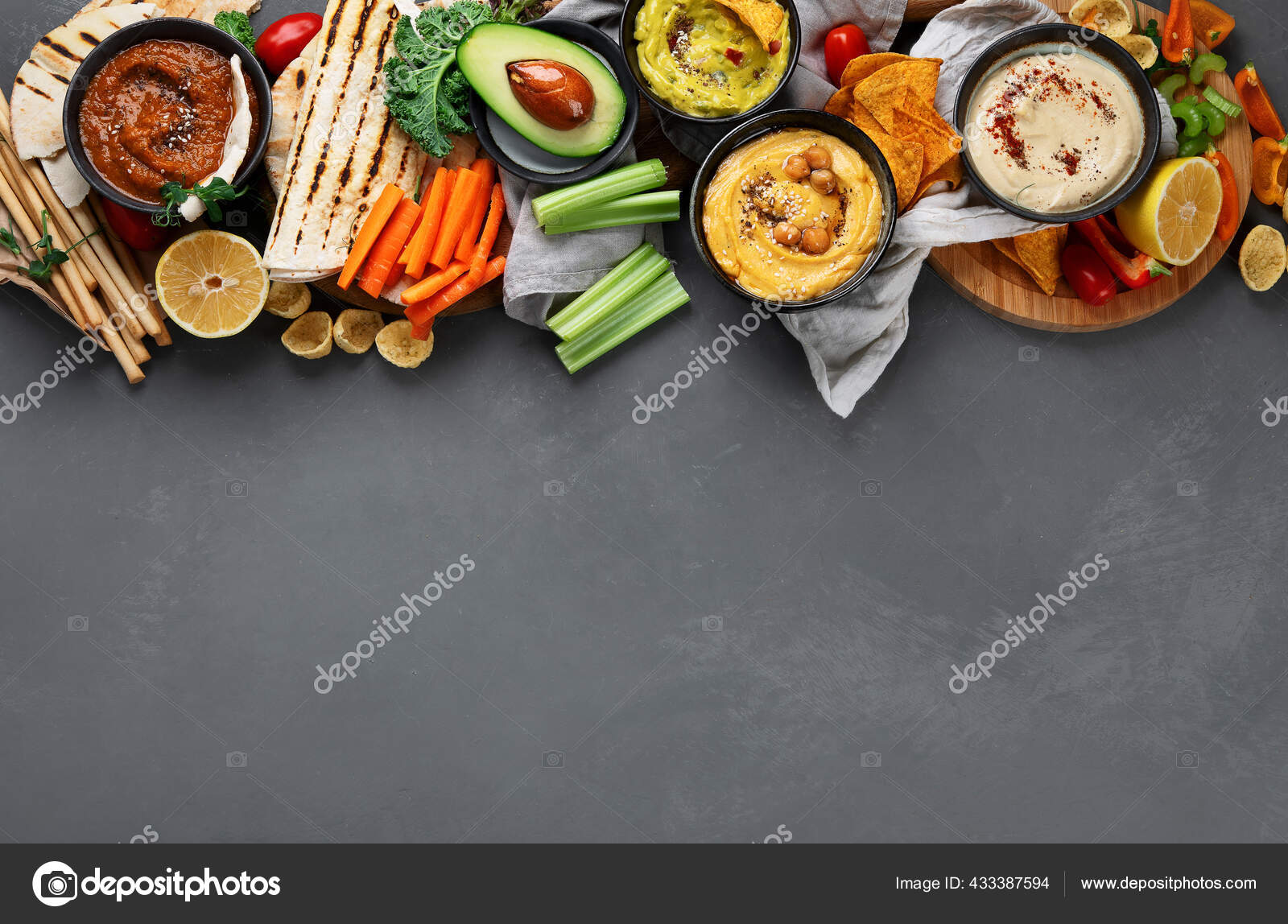 Different Kinds Hummus Dips Snacks Traditional Homemade Snacks Concept ...