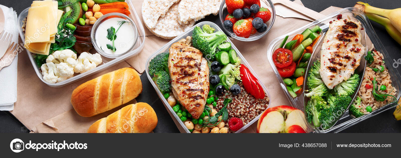 Takeaway Lunch Boxes Homemade Nutrition Food Meat Vegetables Fruits ...