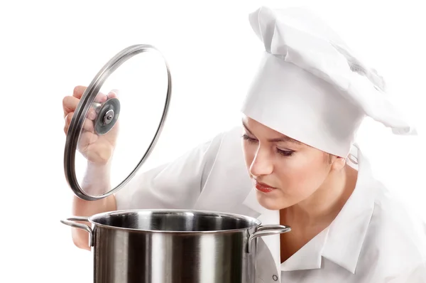 Woman chef cook with pot. ⬇ Stock Photo, Image by © bit245 #87336412