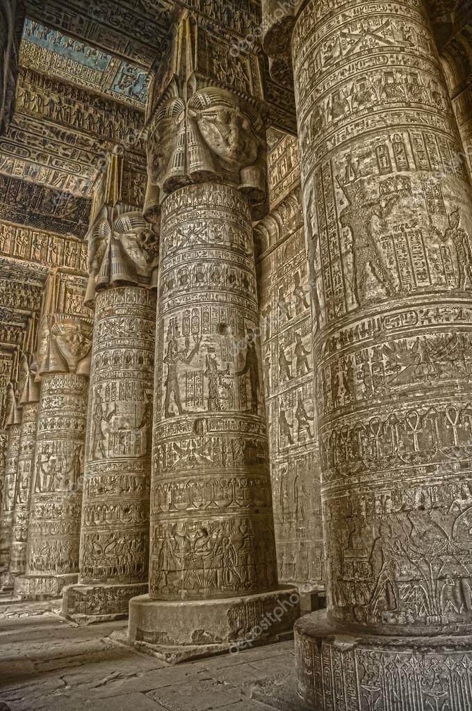 Interior of ancient egypt temple in Dendera — Stock Photo ...