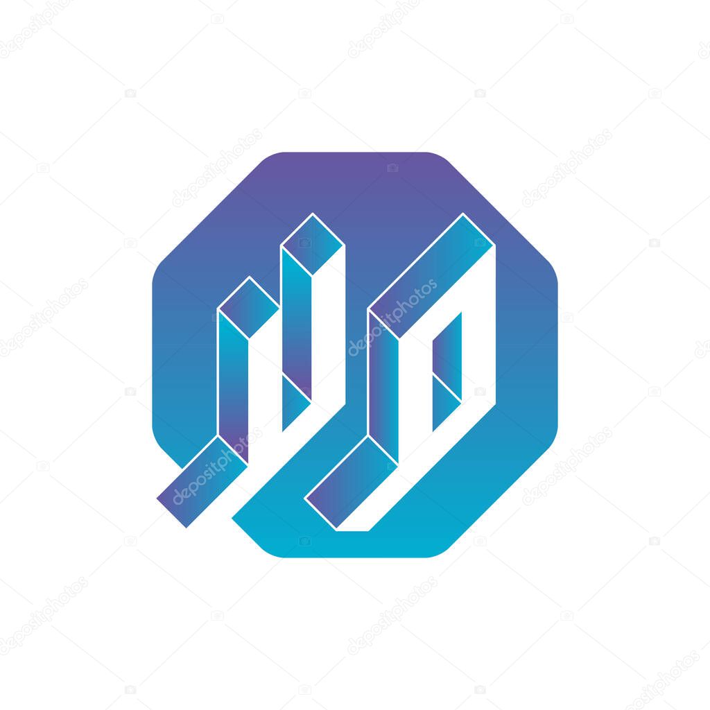 Letras tridimensionales U y O sobre un sustrato hexagonal. Isomtric 3d ...