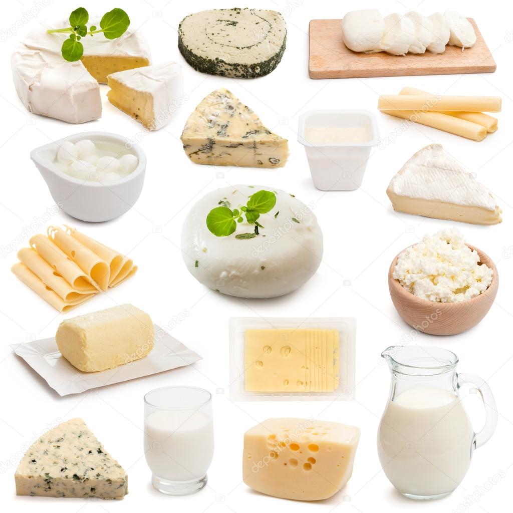 Productos lácteos sobre fondo blanco 2022