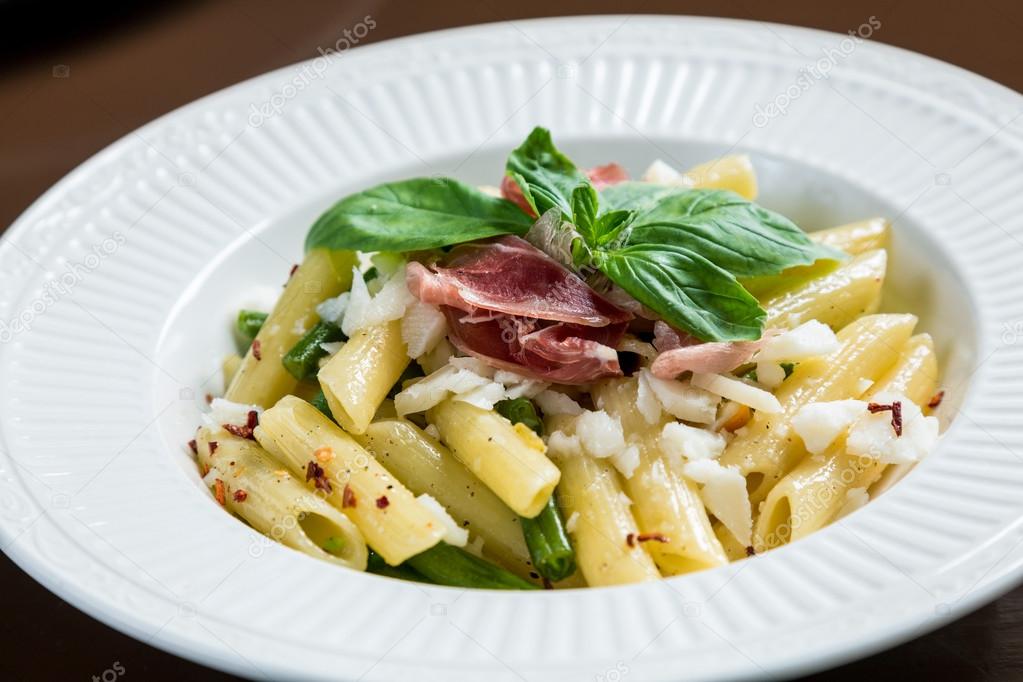 Pasta with hamon and goat cheese ⬇ Stock Photo, Image by © gerasimov ...