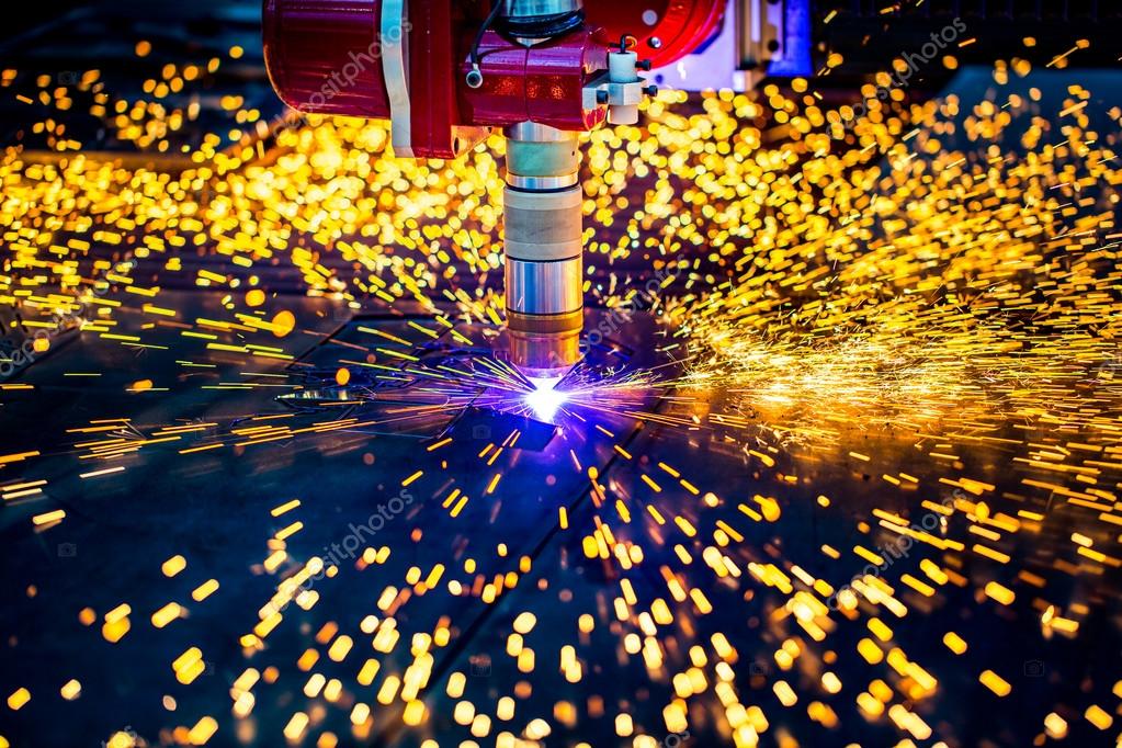 CNC Laser plasma cutting of metal, modern industrial technology. Stock ...